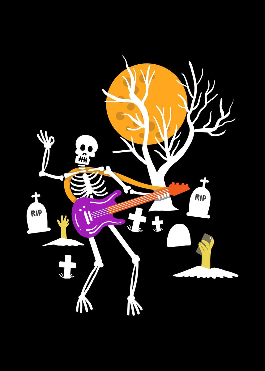 'Skeleton Rocker Halloween' Poster, picture, metal print, paint by ...