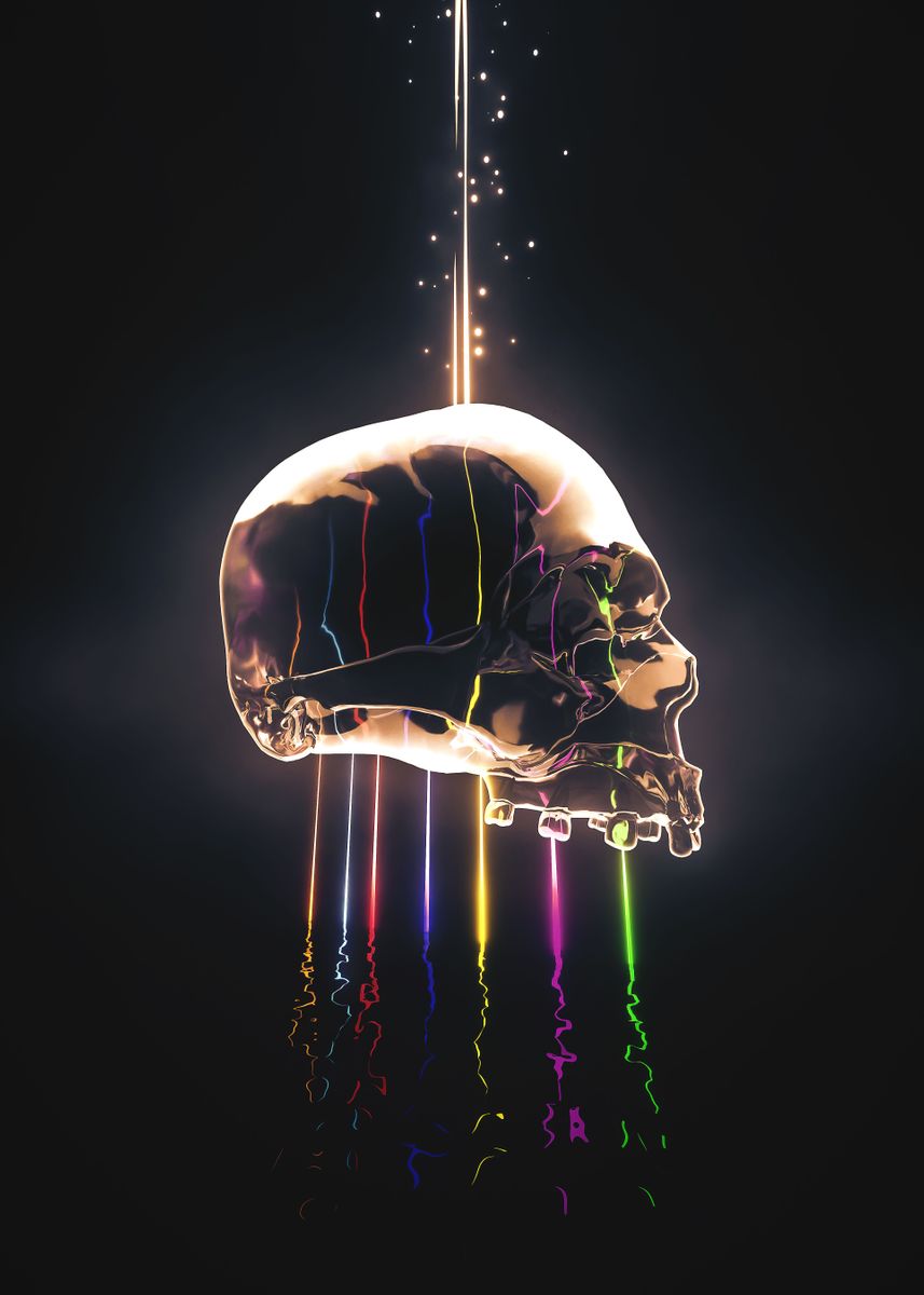 'Neon Rainbow Skull' Poster, picture, metal print, paint by Adam ...
