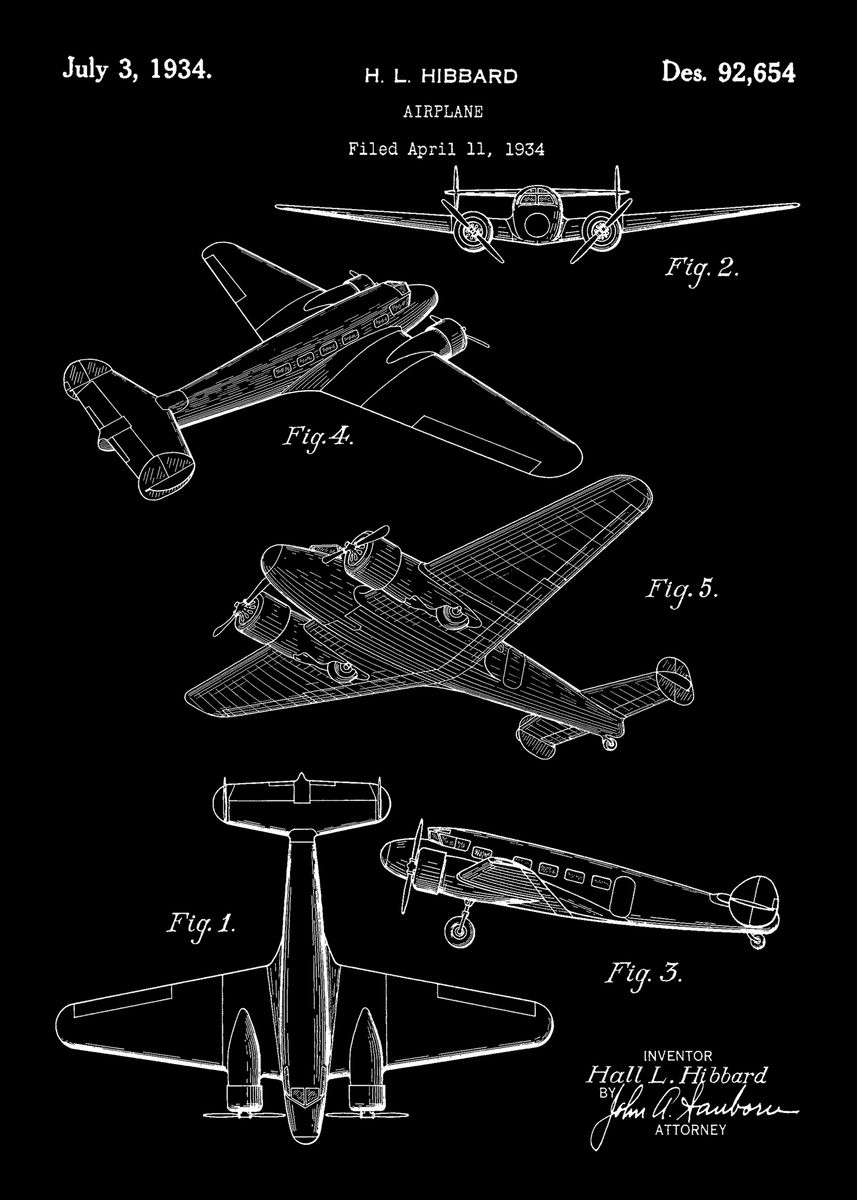 'Airplane 1934 Vintage' Poster, picture, metal print, paint by Max Ronn ...