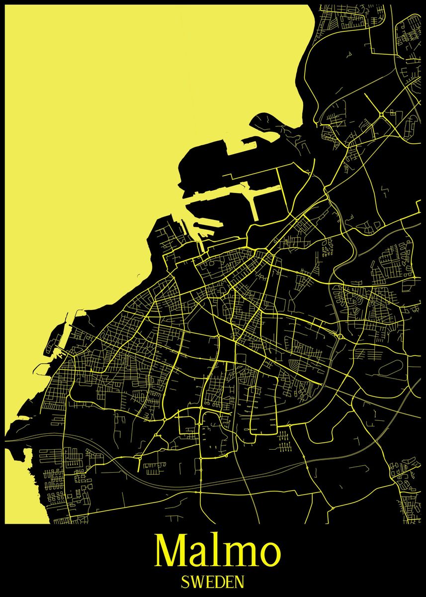 'Malmo City Map Sweden' Poster, picture, metal print, paint by Max Ronn ...