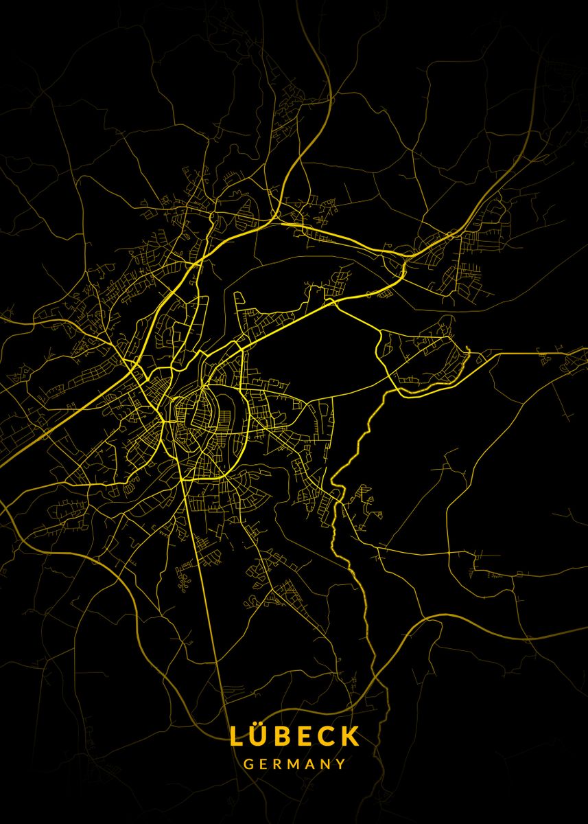 'Lubeck Germany City Map' Poster, picture, metal print, paint by Zero ...