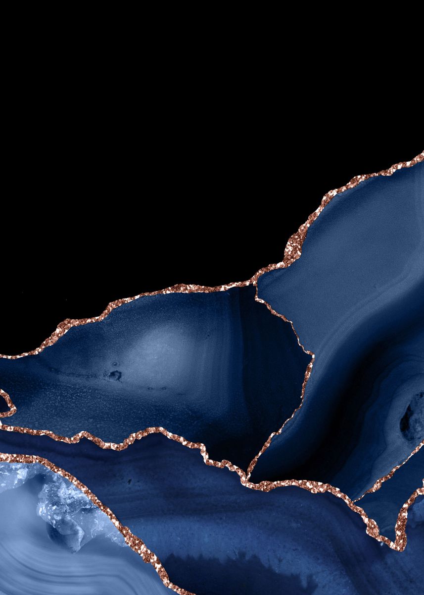 'Navy Rose Gold Agate Tex03' Poster by Aloke Design | Displate