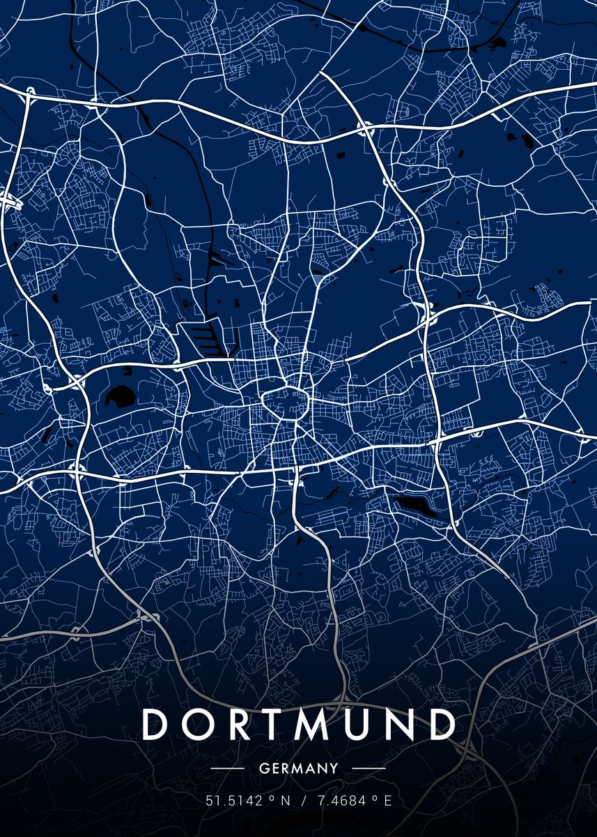 'Dortmund City Map Blue' Poster by MVDZ Graphic Design | Displate