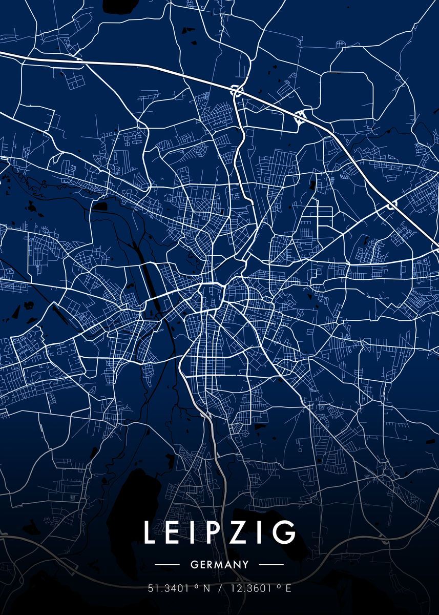 'Leipzig City Map Blueprint' Poster, picture, metal print, paint by ...