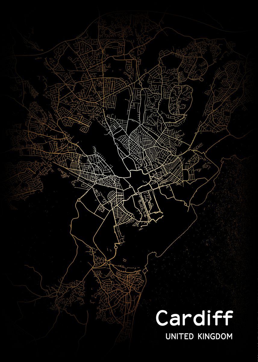 'Cardiff City Map UK' Poster, picture, metal print, paint by ...
