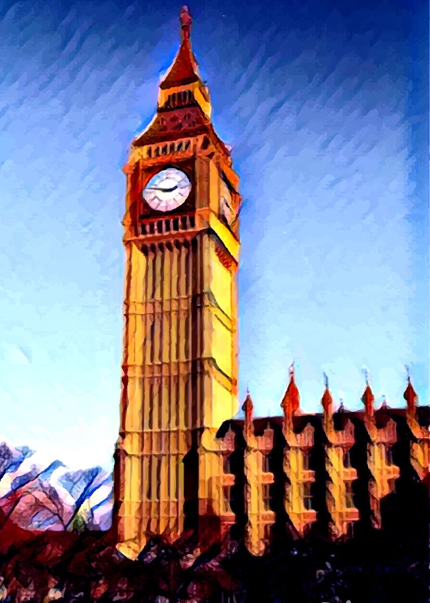 'Painted London Clock Tower' Poster by Rozi Art | Displate