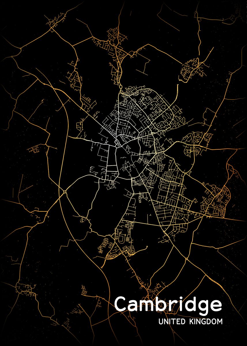 'Cambridge City Map UK' Poster, picture, metal print, paint by ...