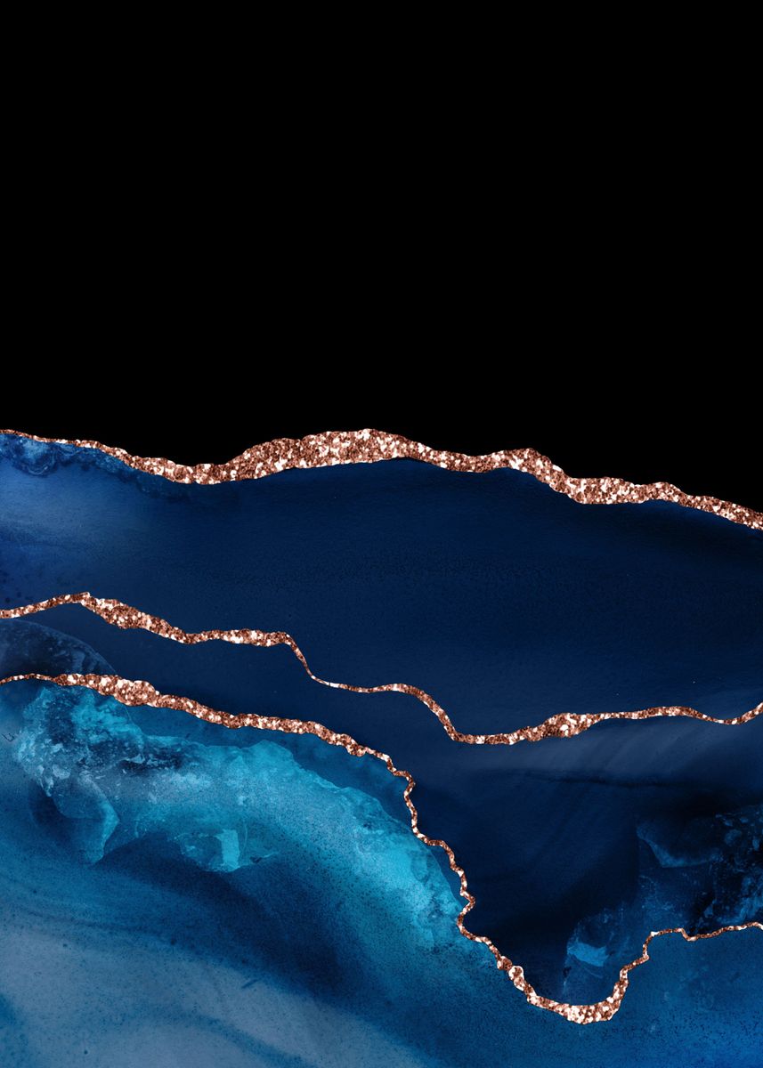 'Navy Rose Gold Agate Tex07' Poster, picture, metal print, paint by ...