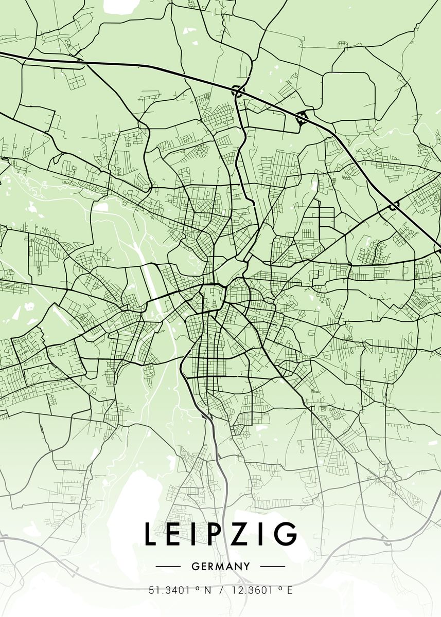 'Leipzig City Map Green' Poster, picture, metal print, paint by MVDZ ...