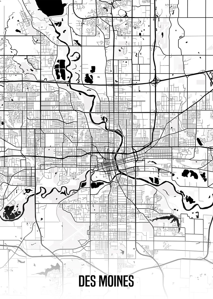 'Des Moines white map' Poster, picture, metal print, paint by Stefano ...