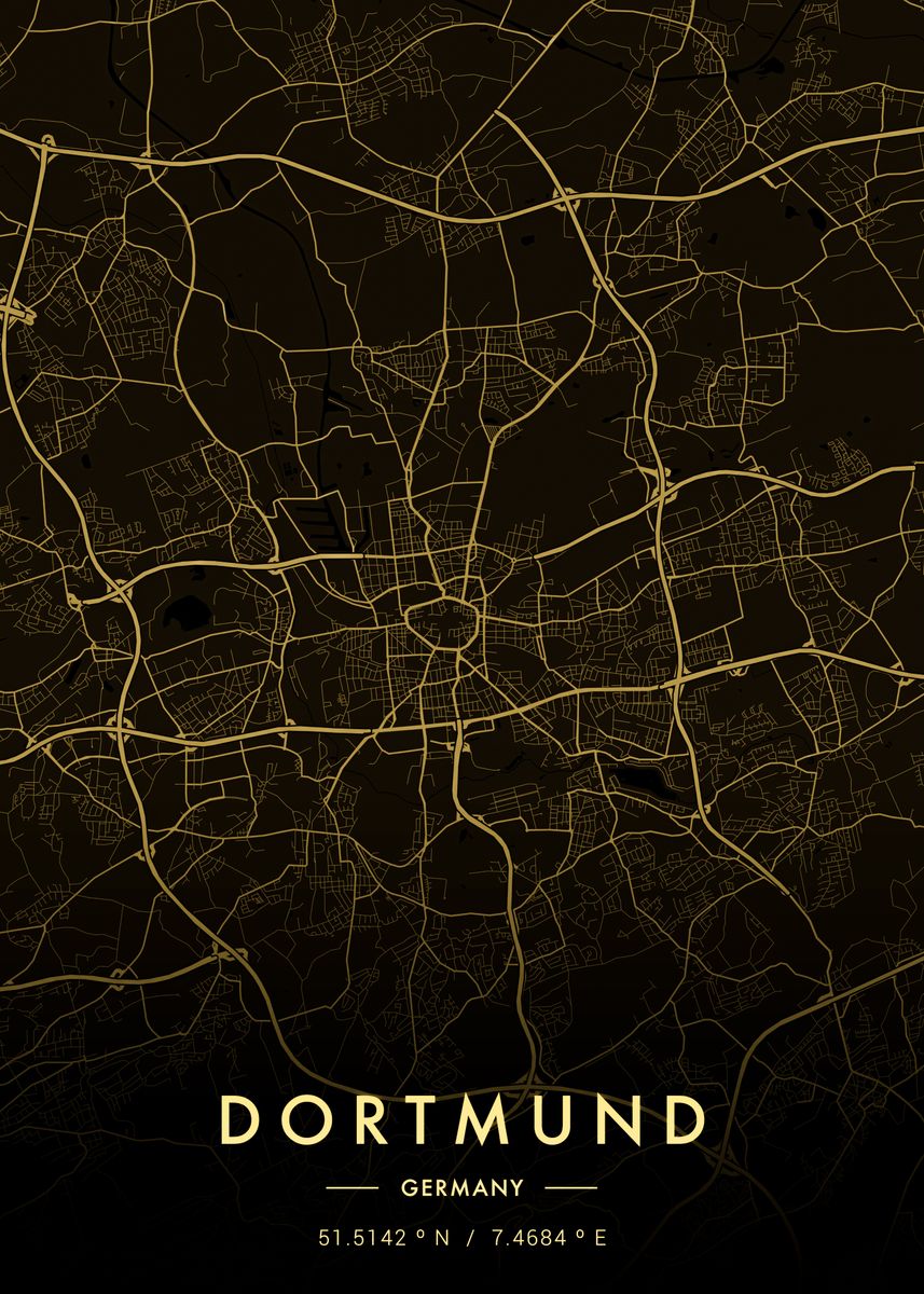 'Dortmund City Map Gold' Poster, picture, metal print, paint by MVDZ ...