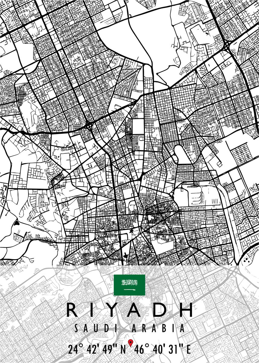 'RIYADH MAP SAUDI ARABIA' Poster, picture, metal print, paint by ...