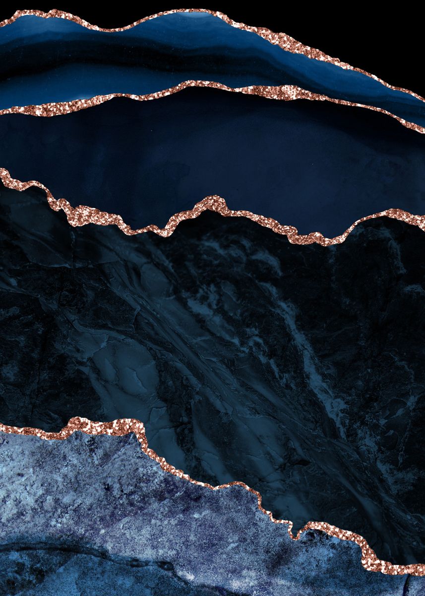 'Navy Rose Gold Agate Tex02' Poster, picture, metal print, paint by ...