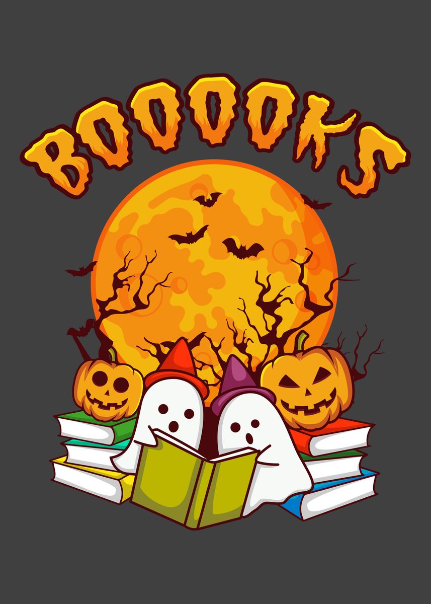 'Booooks Funny Halloween' Poster, picture, metal print, paint by ...