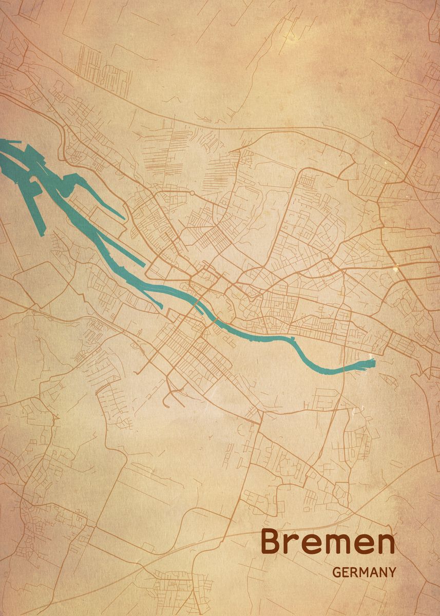 'Bremen City Map Germany' Poster, picture, metal print, paint by ...