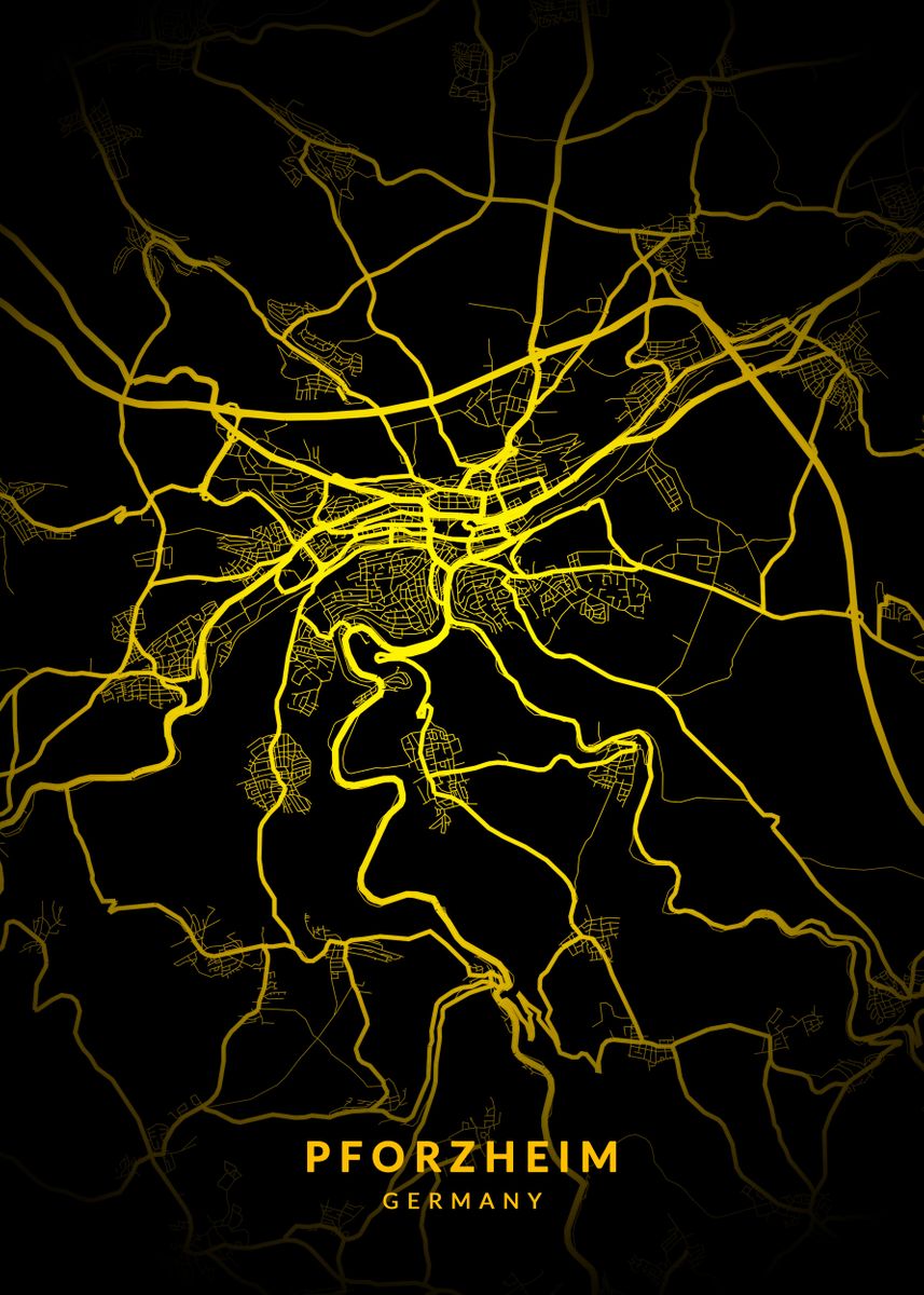 'Pforzheim Germany City Map' Poster, picture, metal print, paint by ...