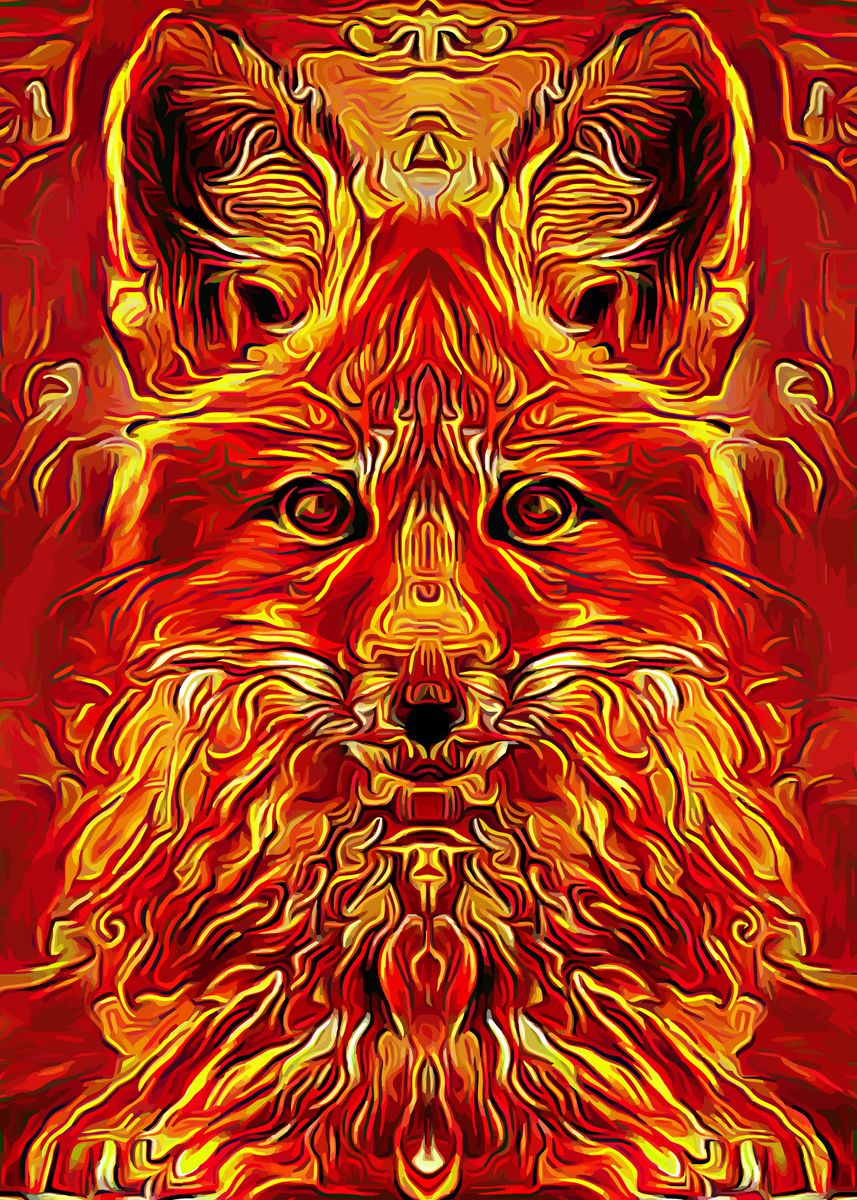'Fox Flaming' Poster, picture, metal print, paint by MasterHead | Displate