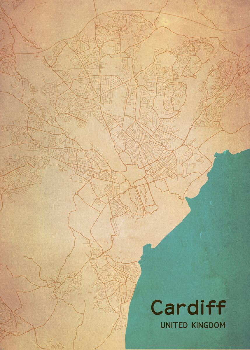 'Cardiff City Map UK' Poster, picture, metal print, paint by ...