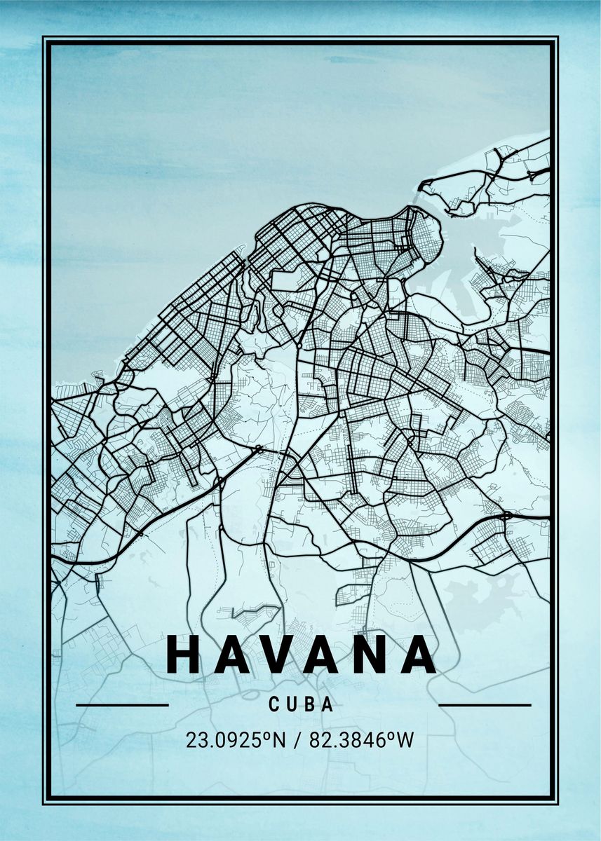 'Havana City Map Cuba' Poster, picture, metal print, paint by Max Ronn ...