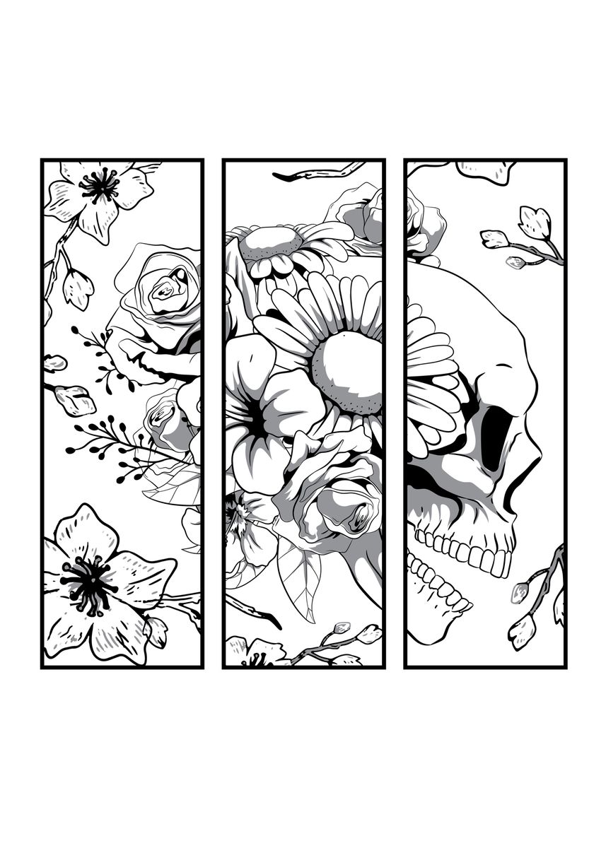 'Skull Flowers Aesthetic' Poster, picture, metal print, paint by ...