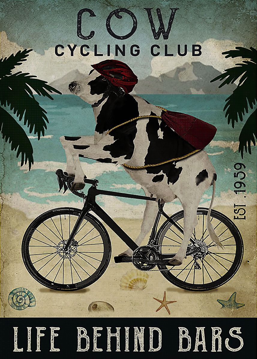 'Cow Cycling' Poster, picture, metal print, paint by Ron Studio | Displate