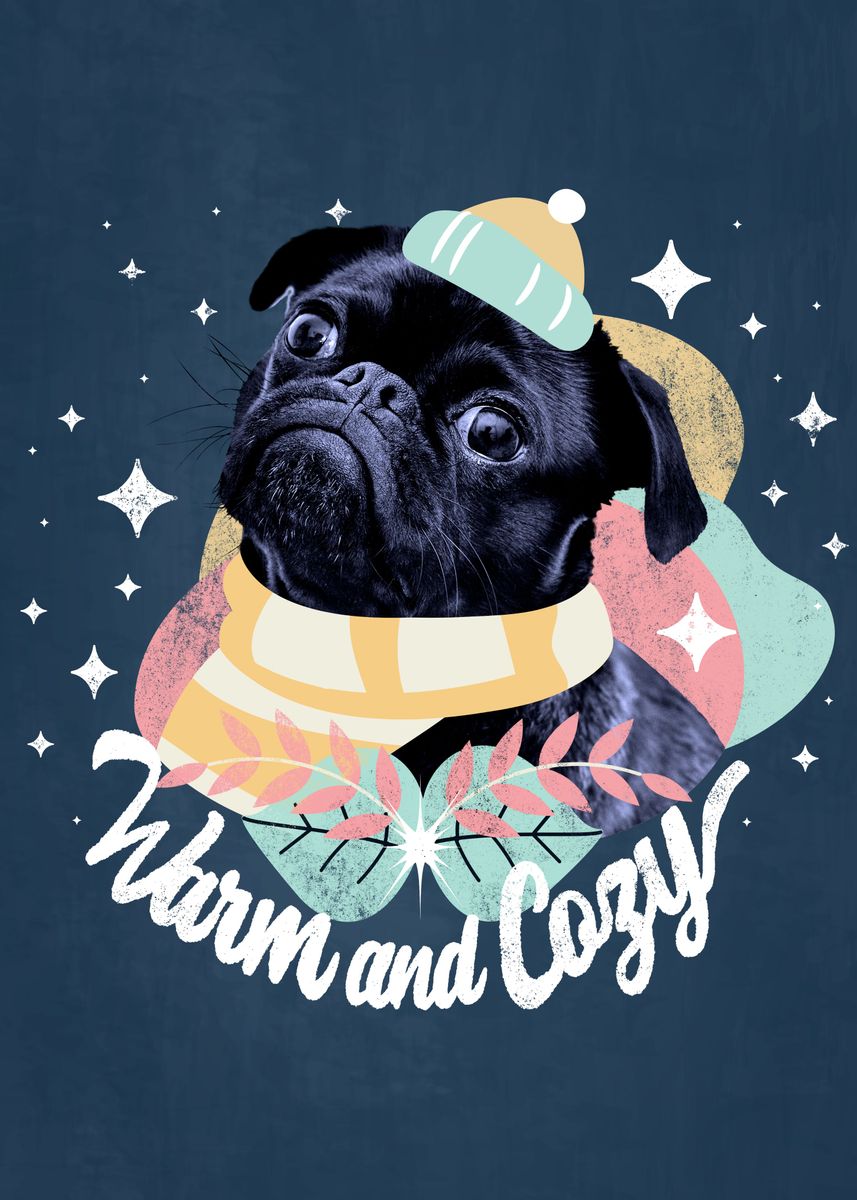 'Winter Pug' Poster, picture, metal print, paint by StonerPlates | Displate