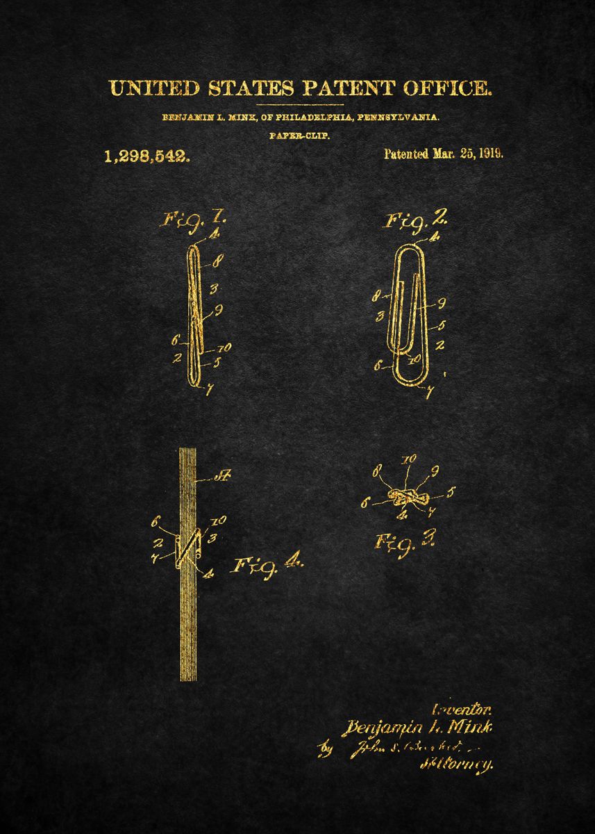 '88 Paper Clip Patent' Poster, picture, metal print, paint by Roy Davis ...