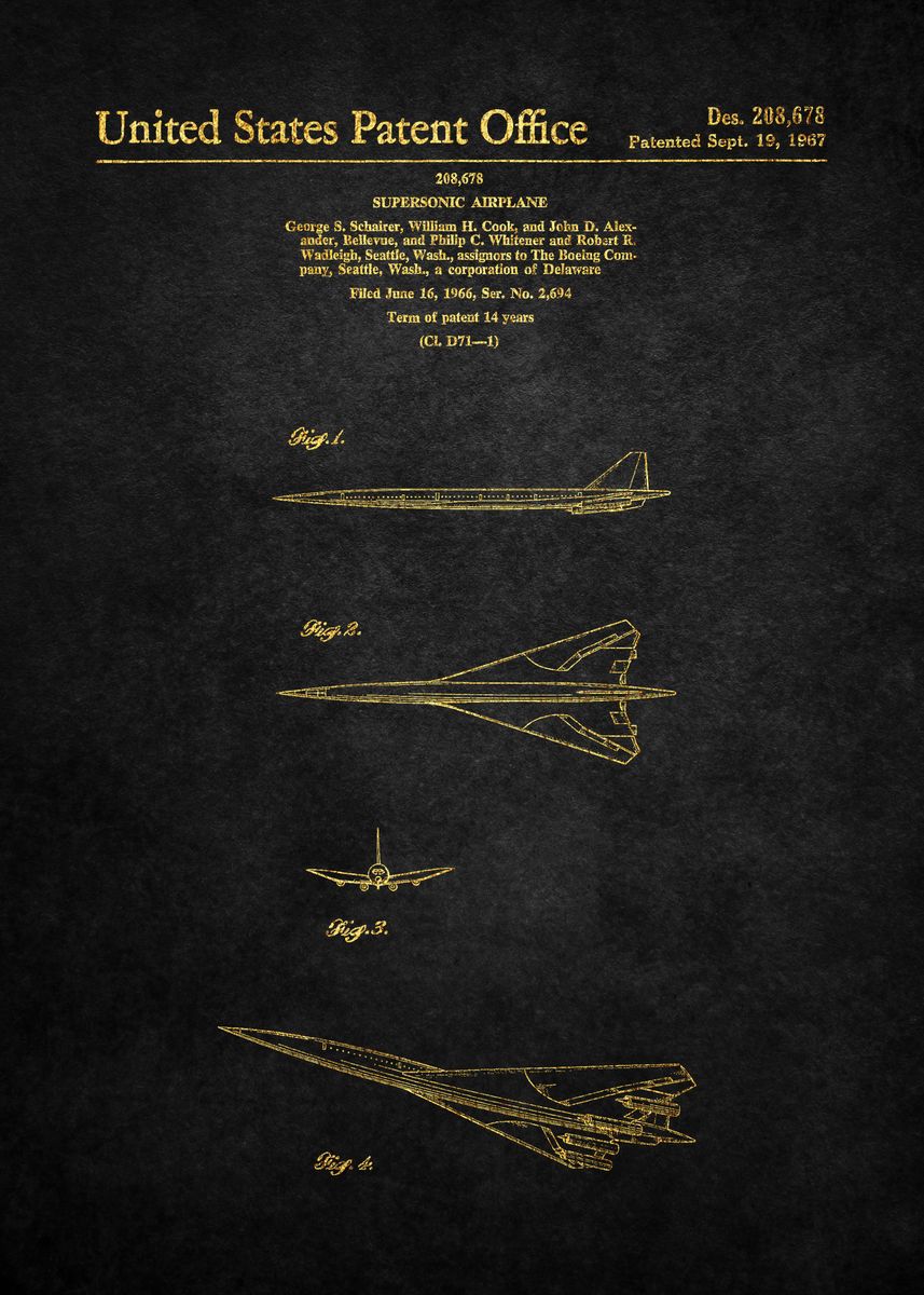 '69 Boeing SST Plane Paten' Poster, picture, metal print, paint by ...