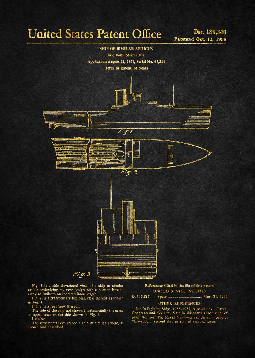 '6 1956 Ship Patent' Poster, picture, metal print, paint by Tara ...