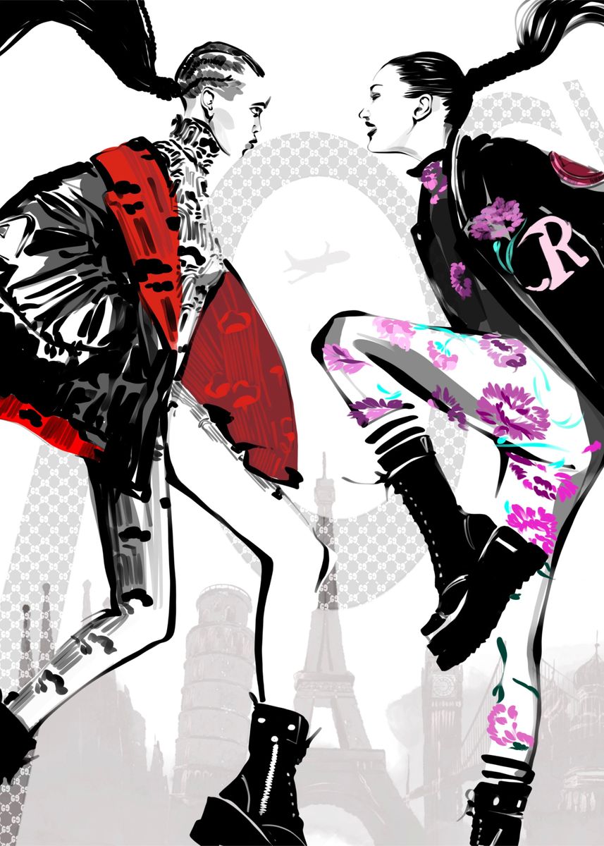 'two girls' Poster, picture, metal print, paint by Evgeniya Abramova ...