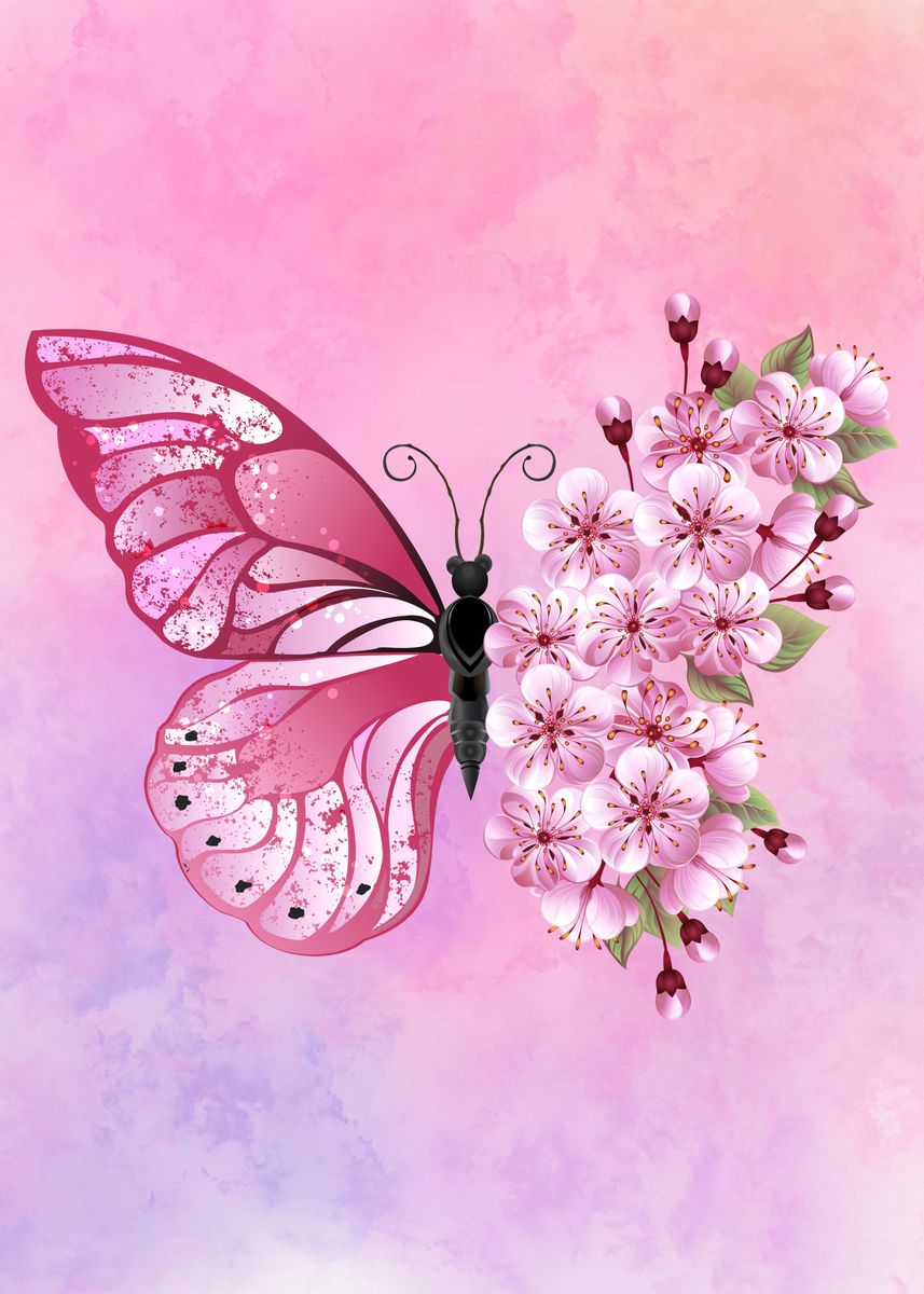 'Flower Butterfly Sakura' Poster, picture, metal print, paint by Max ...