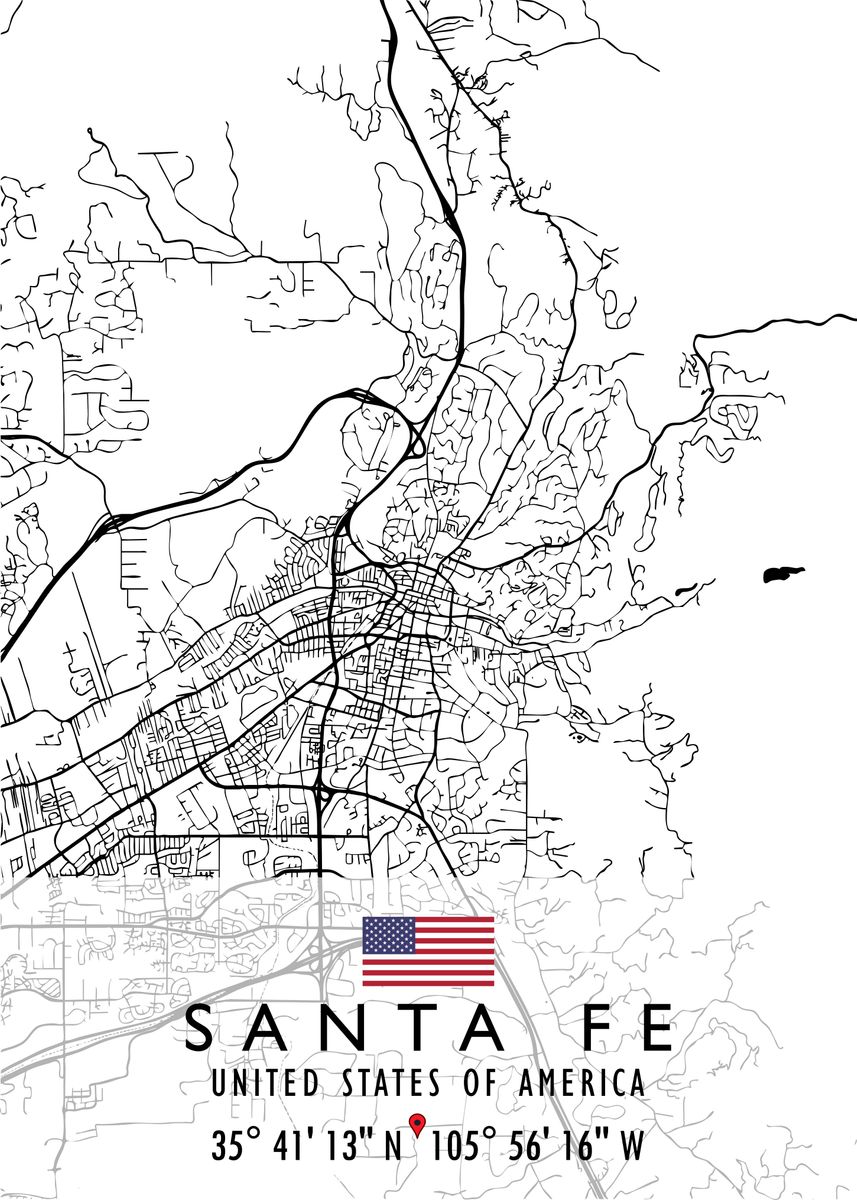 'SANTA FE MAP USA' Poster, picture, metal print, paint by Artistic ...