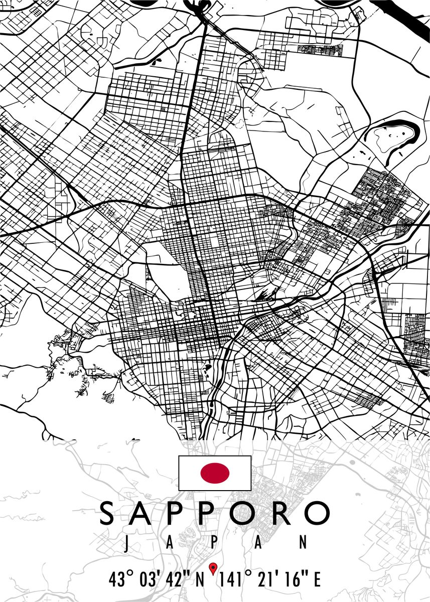 'SAPPORO MAP JAPAN' Poster by Artistic Paradigms | Displate