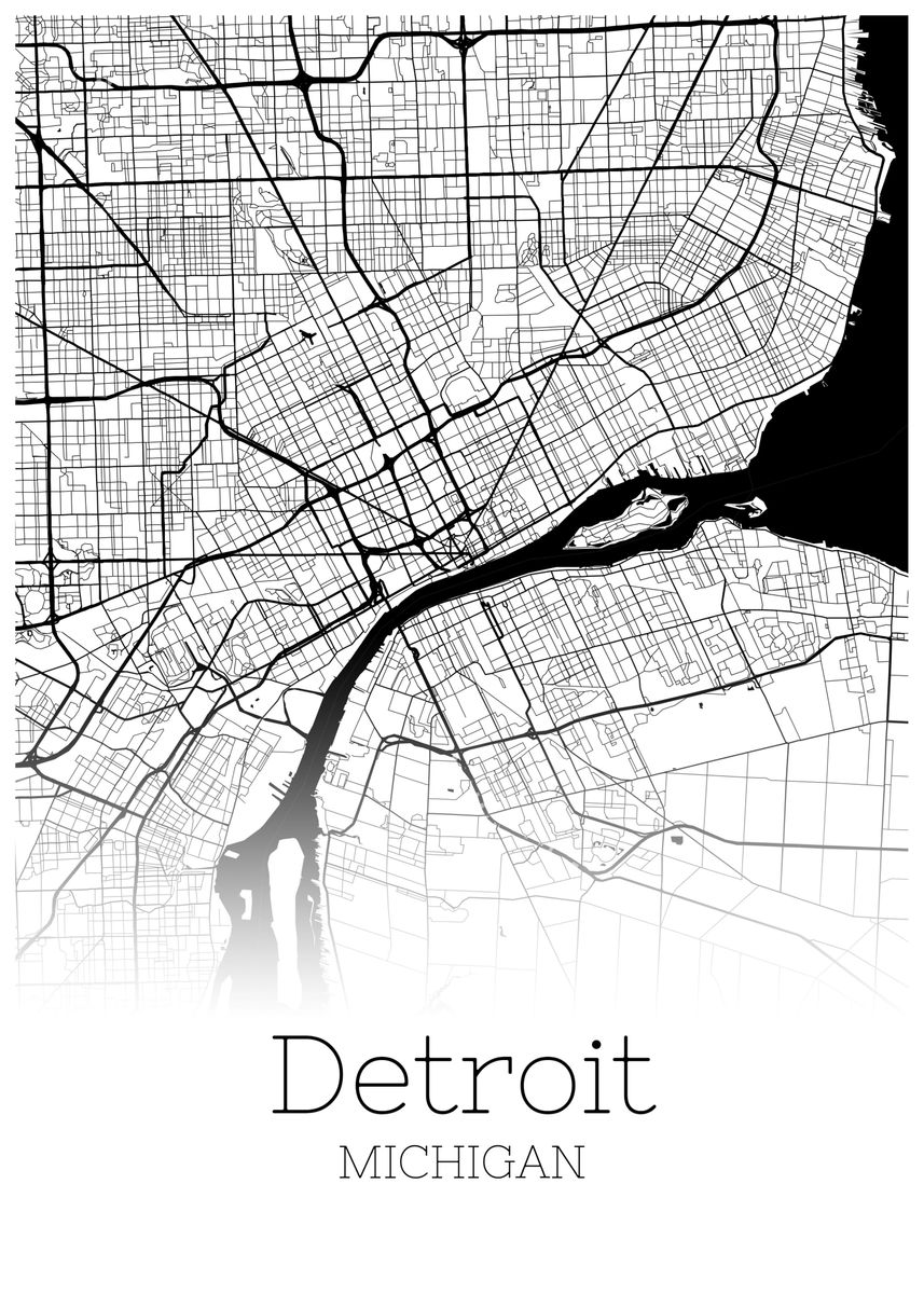 'Detroit City Map USA' Poster, picture, metal print, paint by Max Ronn ...