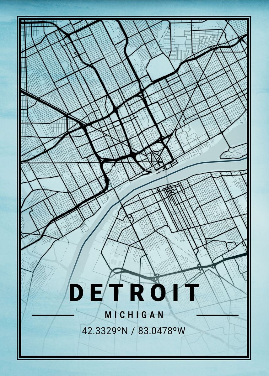 'Detroit City Map USA' Poster, picture, metal print, paint by Max Ronn ...