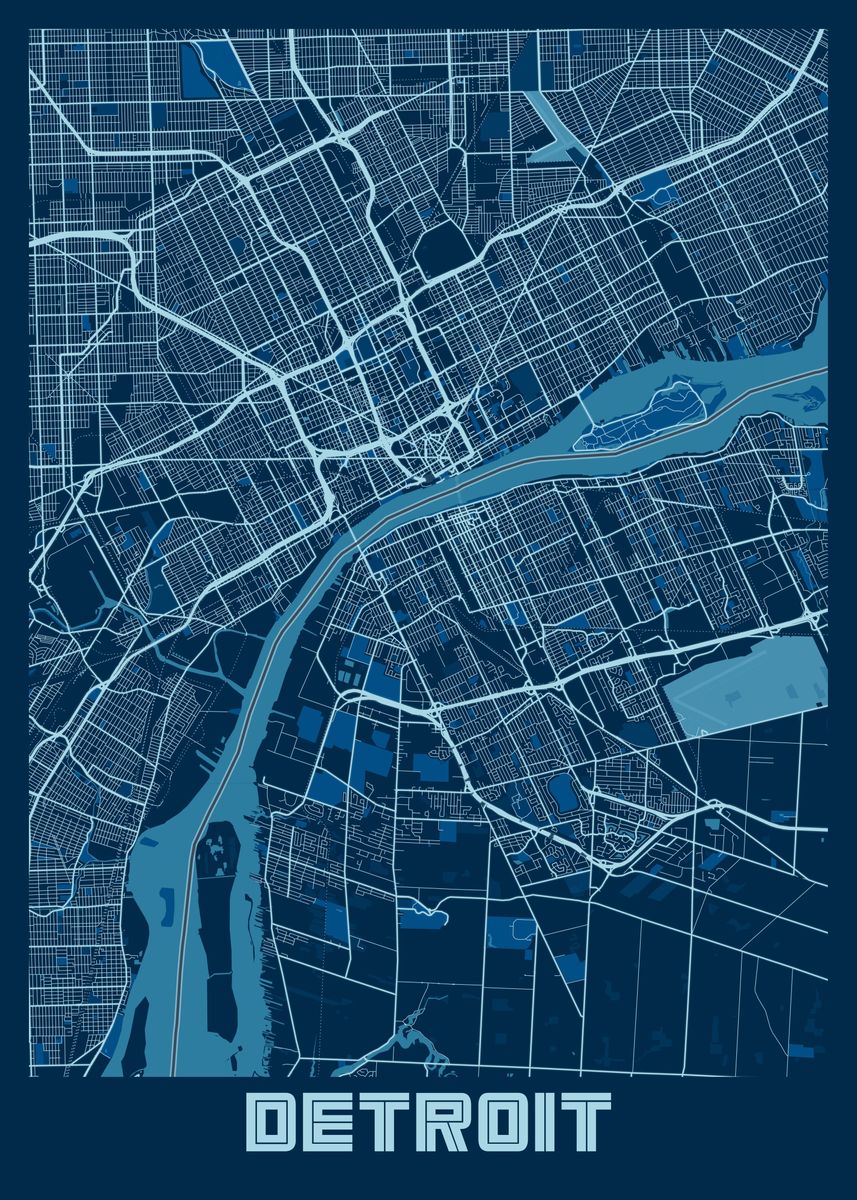 'Detroit City Map USA' Poster, picture, metal print, paint by Max Ronn ...