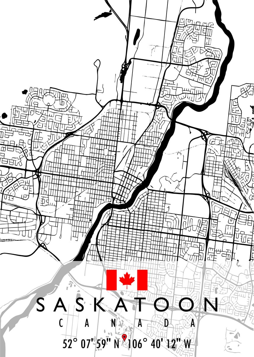 'SASKATOON MAP CANADA' Poster, picture, metal print, paint by Artistic ...