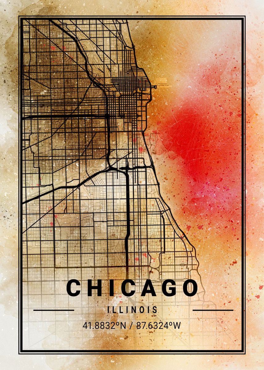 'Chicago City Map USA Retro' Poster, picture, metal print, paint by Max ...