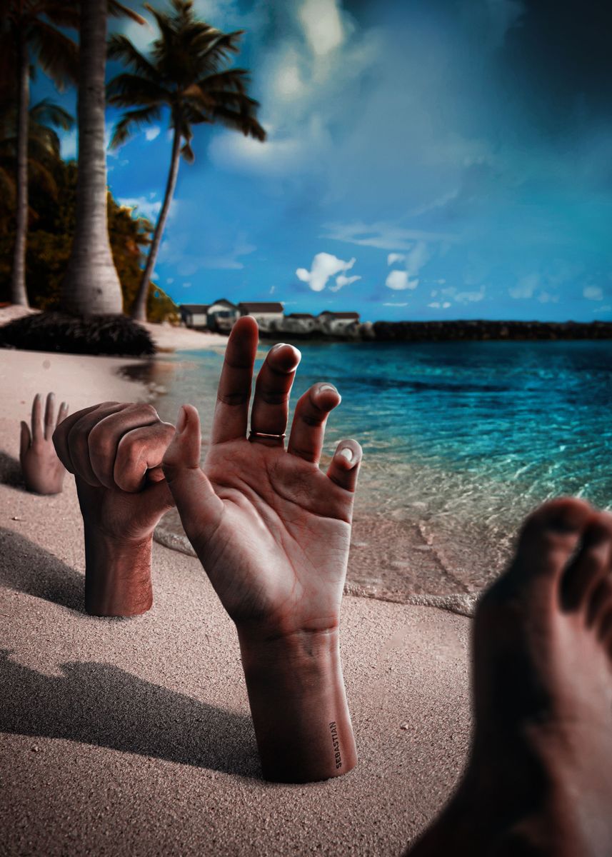 'Bodies in the sand' Poster by Sebastian Karlsson | Displate