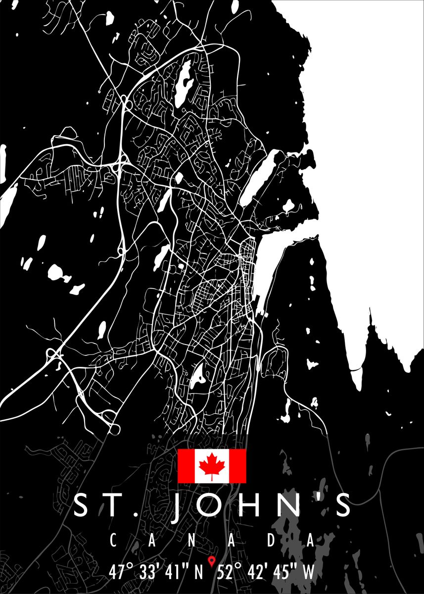 'ST JOHNS MAP CANADA' Poster, picture, metal print, paint by Artistic ...