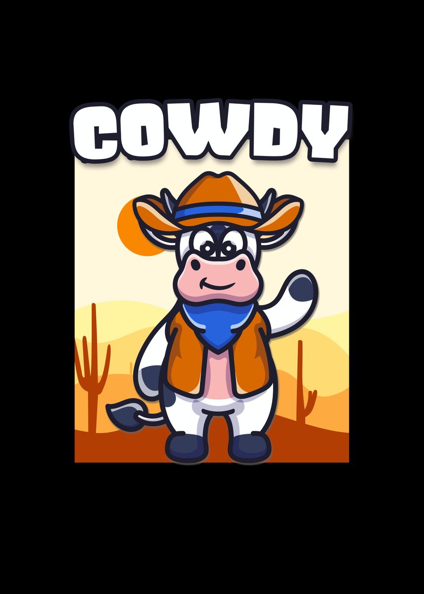 'Cowdy Funny Cow Cowboy' Poster, picture, metal print, paint by Foxxy ...
