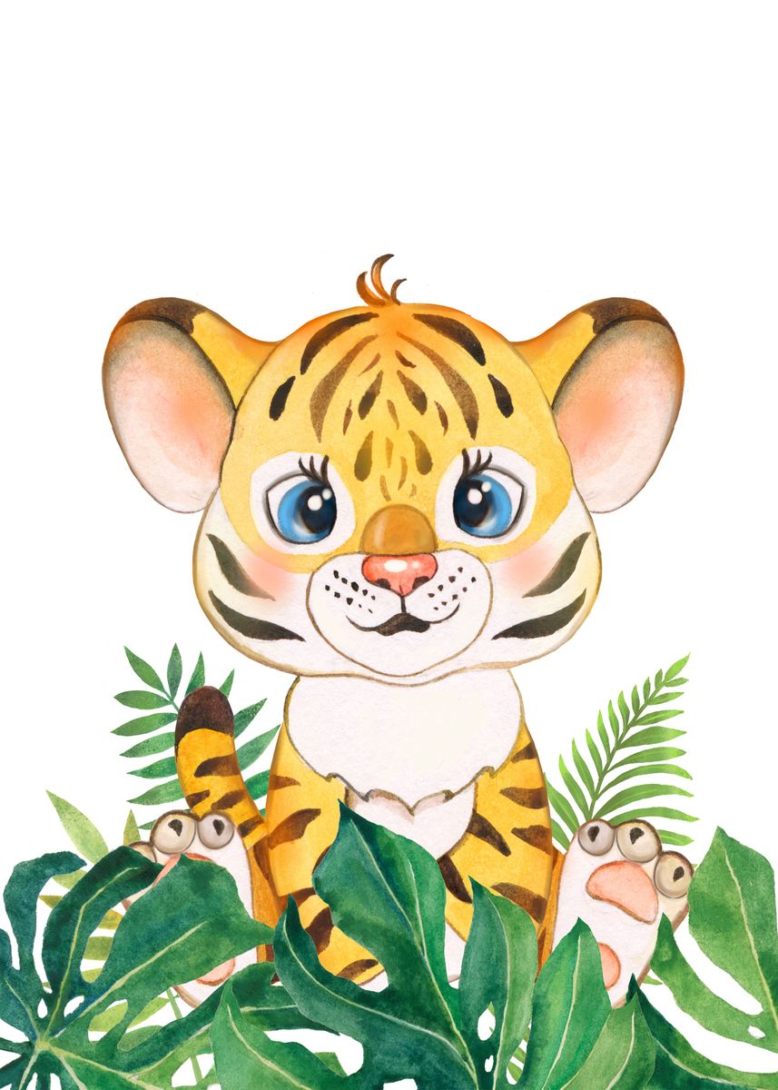 'Cute Tiger Animal ' Poster, picture, metal print, paint by Max Ronn ...