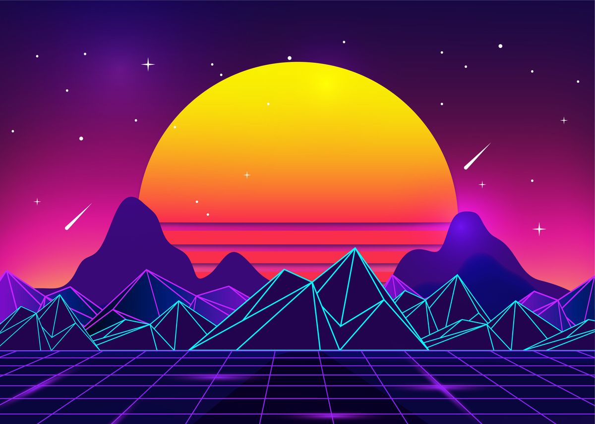 'Glowing Sunset Synthwave L' Poster by EDM Project | Displate