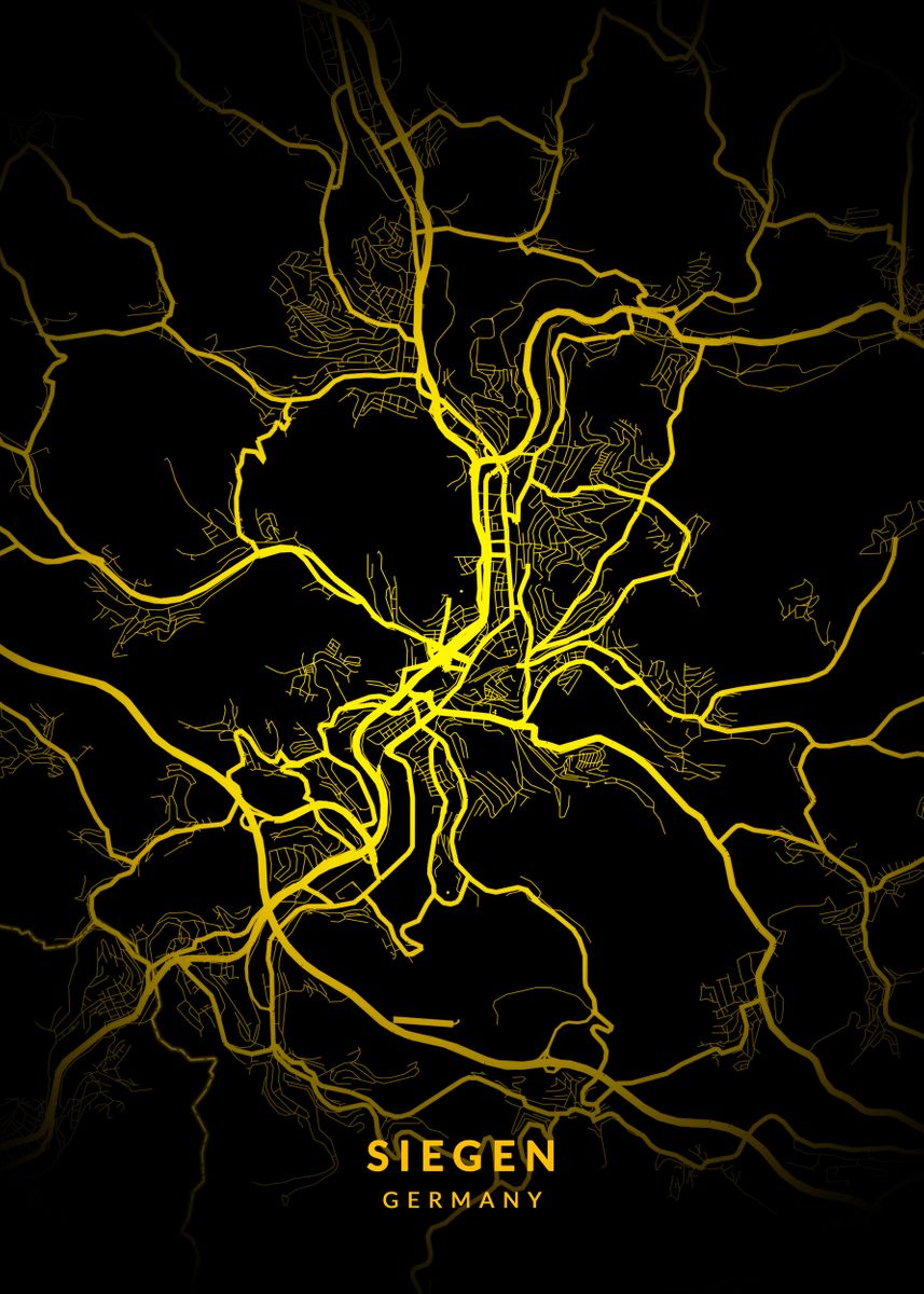 'Siegen Germany City Map' Poster, picture, metal print, paint by Zero ...