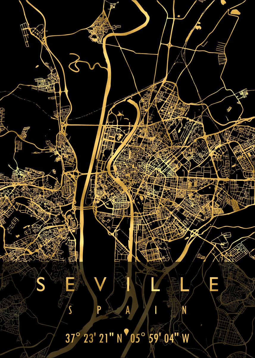 'SEVILLE MAP SPAIN' Poster, picture, metal print, paint by Artistic ...