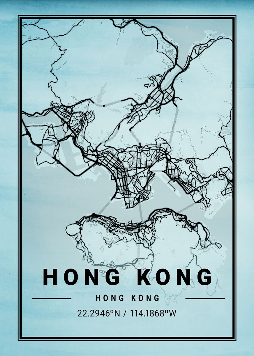 'Hong Kong City Map China' Poster by Max Ronn | Displate