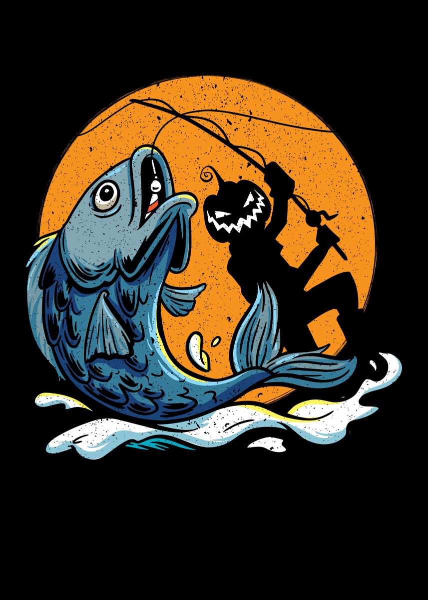 'Halloween Fishing' Poster, picture, metal print, paint by NAO | Displate