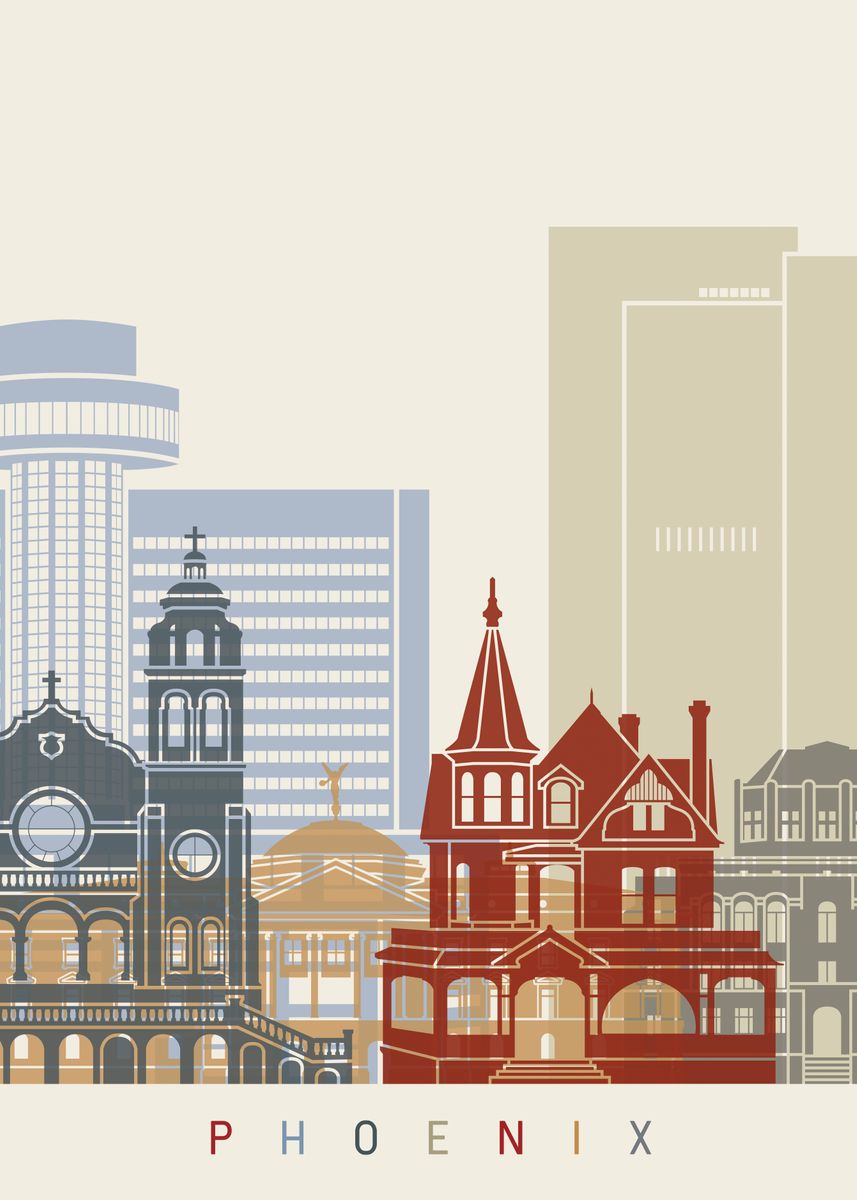 'Phoenix skyline poster' Poster, picture, metal print, paint by ...