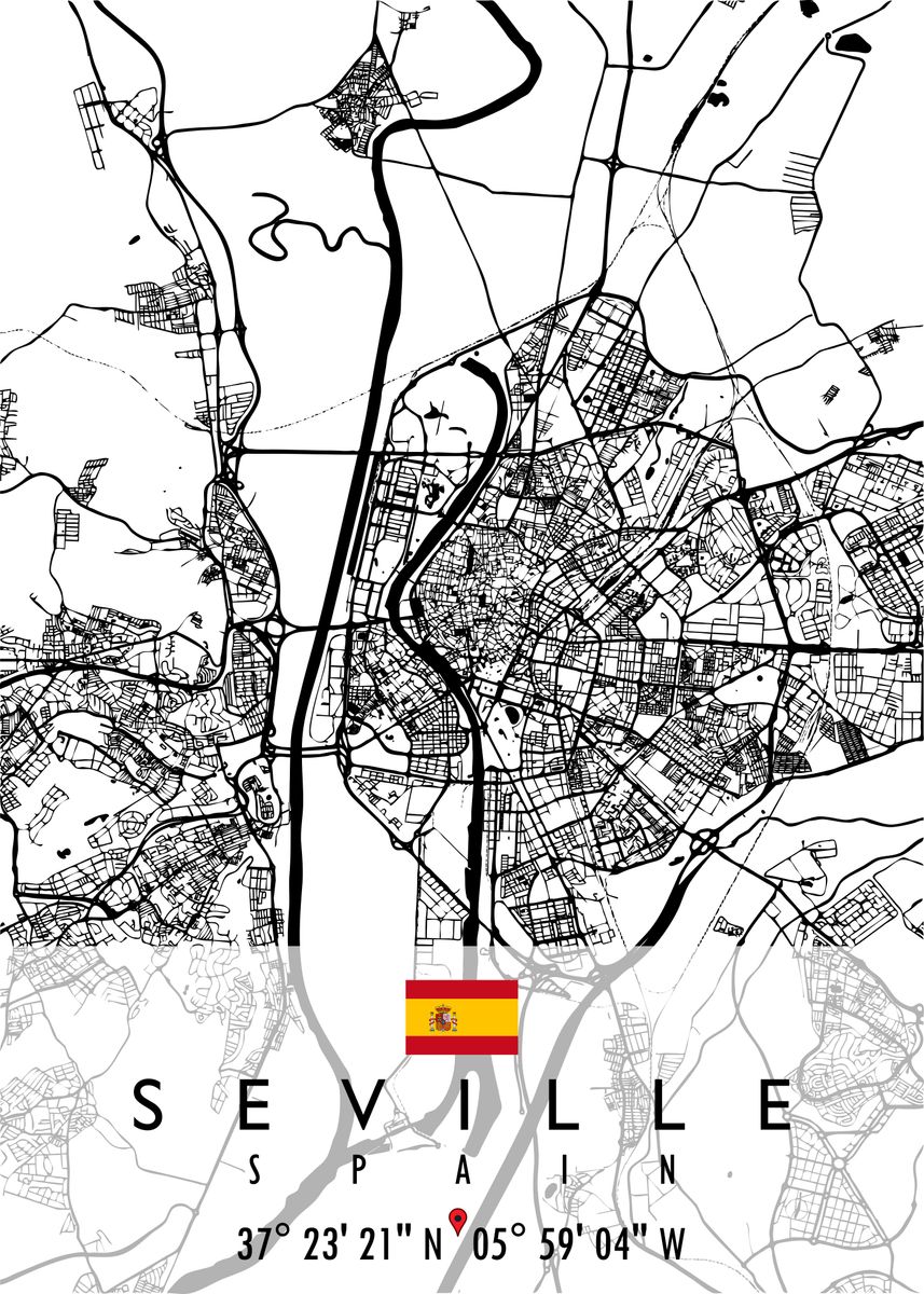 'SEVILLE MAP SPAIN' Poster, picture, metal print, paint by Artistic ...
