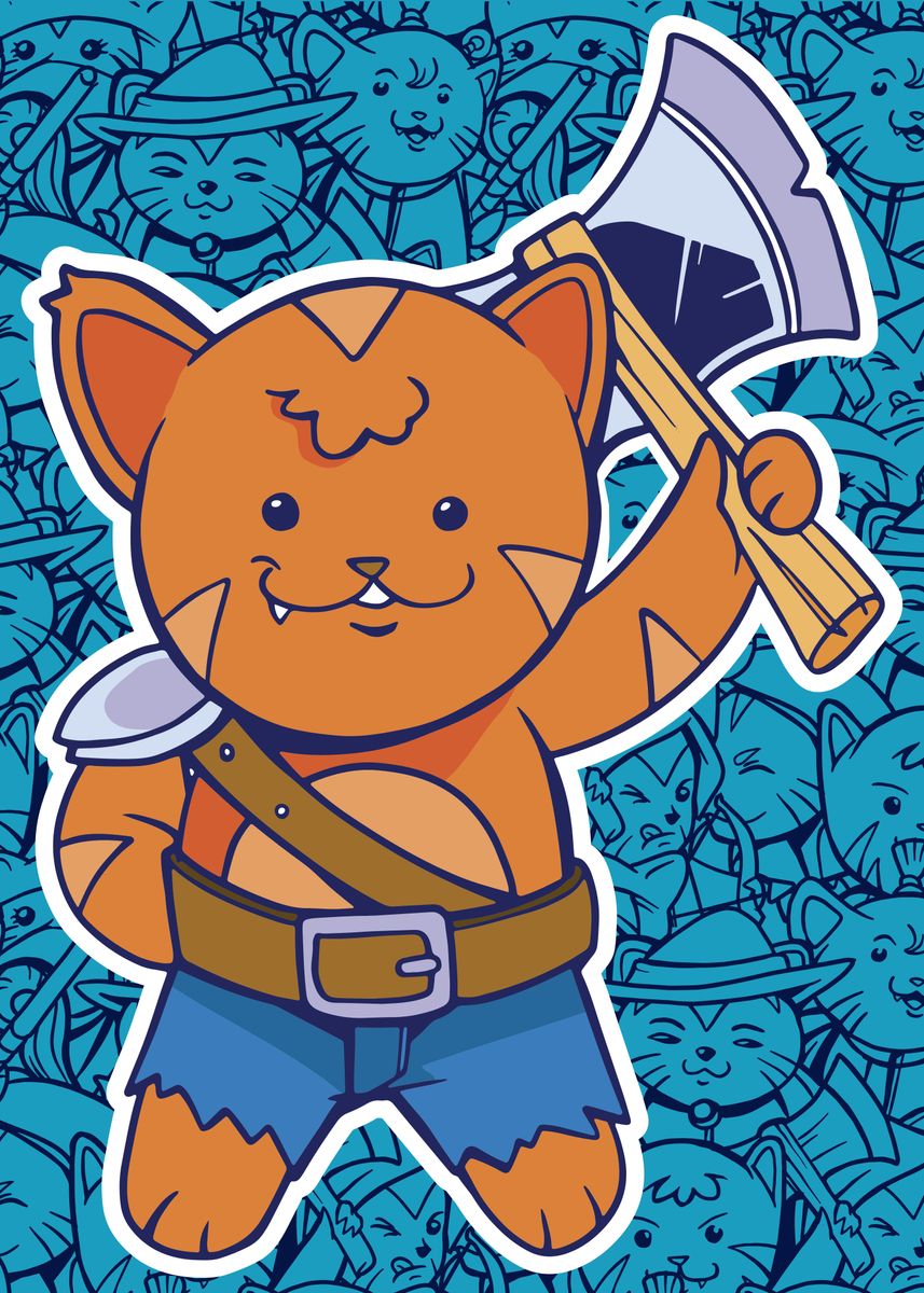 'Barbarian RPG CAT' Poster, picture, metal print, paint by StonerPlates ...